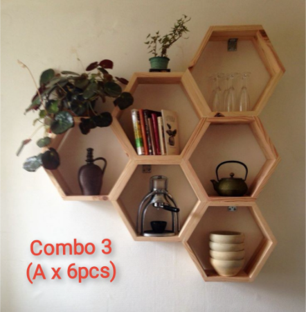 COMBO PACK! Hexagon Rustic Wall Decor Rack Combo Package Pinewood ...