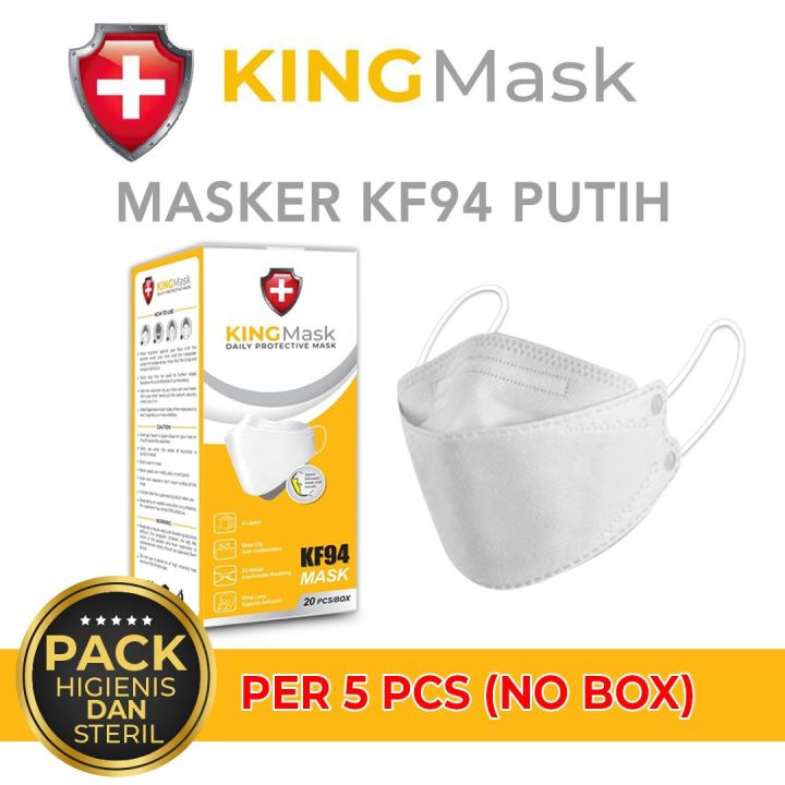 KINGMASK Masker KF94 Earloop 4 Ply - 5 Pcs / 10 Pcs / 1 Box 20 Pcs - Hitam / Putih KOREA KF 94 ...