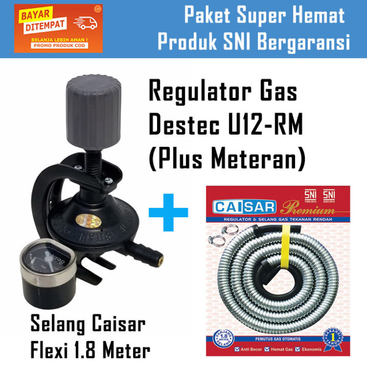 Paket Regulator + Meter dan Selang - Destec U12RM + Caisar Flexi 1.8M ...