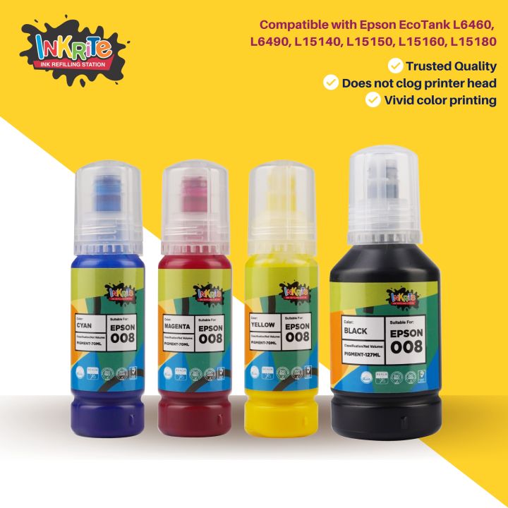 Inkrite Pigment Ink for Epson 008 Epson EcoTank L6460 L6490 L15140 ...