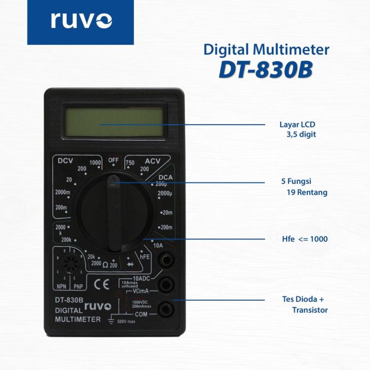 RUVO DT830B MULTIMETER AVOMETER MULTITESTER DIGITAL DT-830B ALAT UKUR ...
