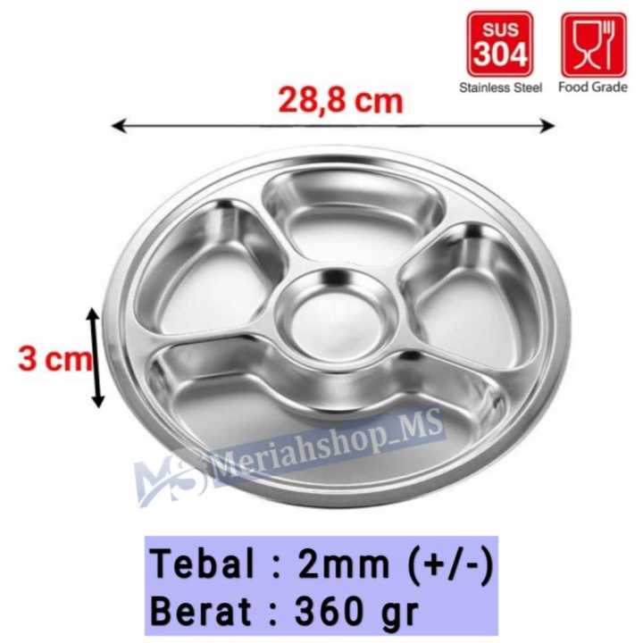 (SUS-304 TEBAL 2mm) Piring Makan 5 Sekat Ompreng STAINLESS Plato nampan ...
