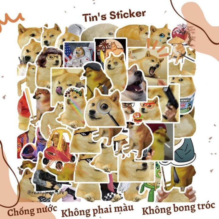 Set combo 50 sticker chó CHEEMS MEME decal chống thấm nước dán vali ...