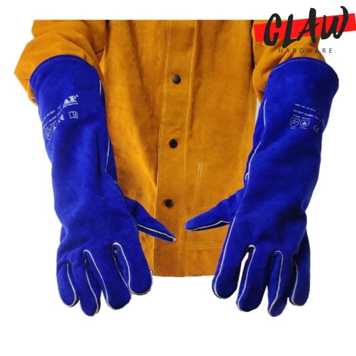 Leather Thicken Heat Resistant Welding Gloves Gauntlets | Lazada PH