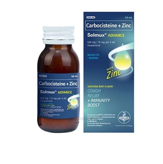 Solmux Advance 500mg/10mg/5ml with Zinc Suspension 60ml (for Cough ...