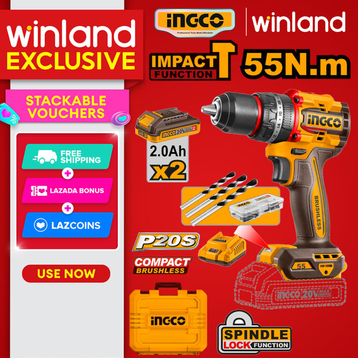 Ingco by Winland P20S/20V Lithium-Ion Compact Brushless Cordless Impact ...