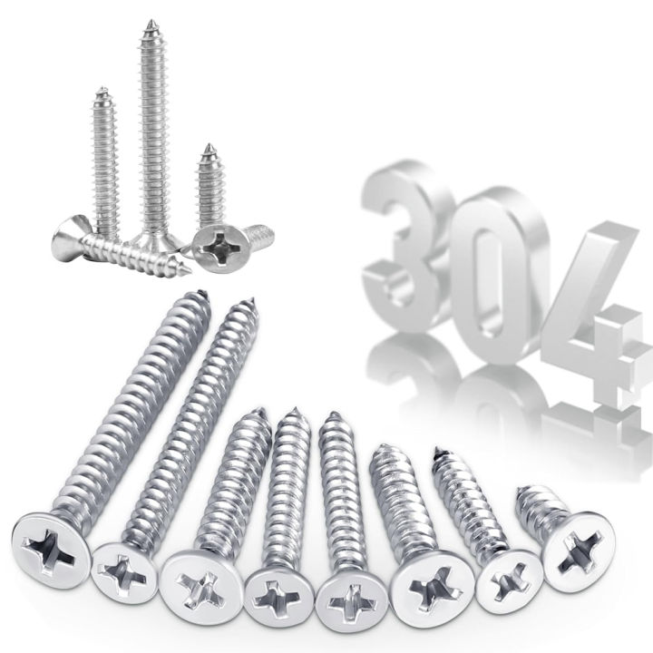10/25/50pcs M3 M4 M5 Flat Phillips Head Self Tapping Screws 304 Stainlessn Steel Wood Screws ...