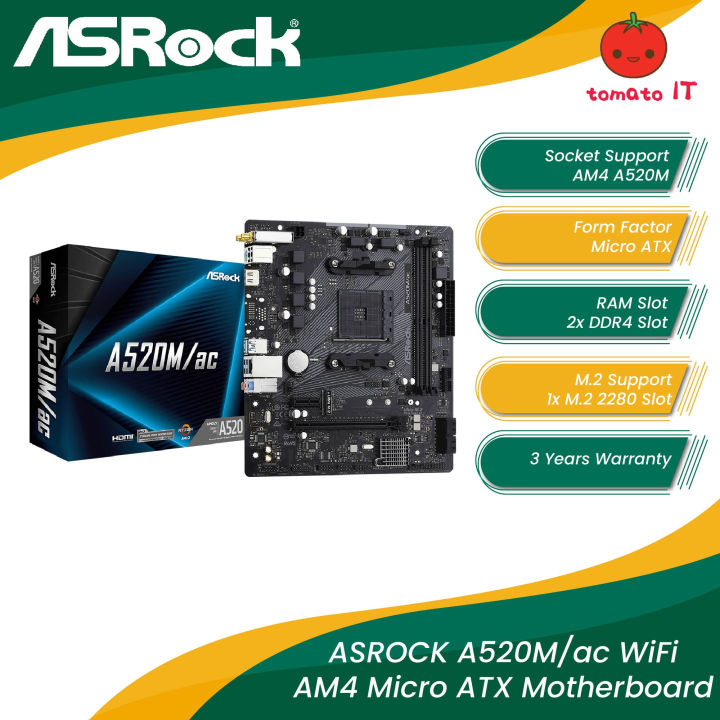 ASROCK A520M/ac WiFi AM4 Micro-ATX Motherboard | Lazada