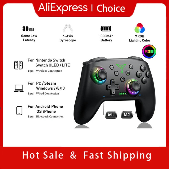DinoFire RGB Wireless Controller For Nintendo Switch OLED/Lite Multi-Platform PC/IOS/Android Pro ...