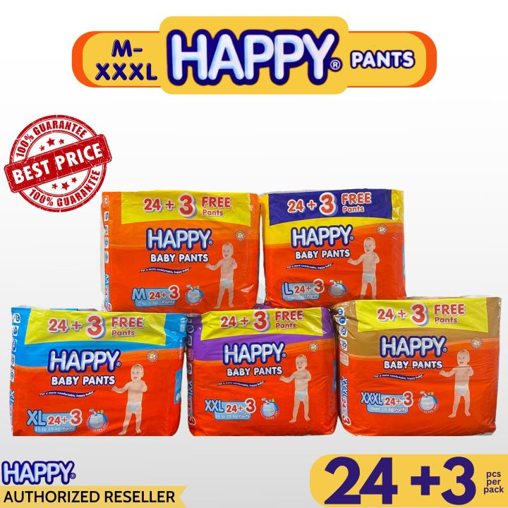 HAPPY DIAPERS BABY PANTS 24+3pcs | M-XXXL | Lazada PH