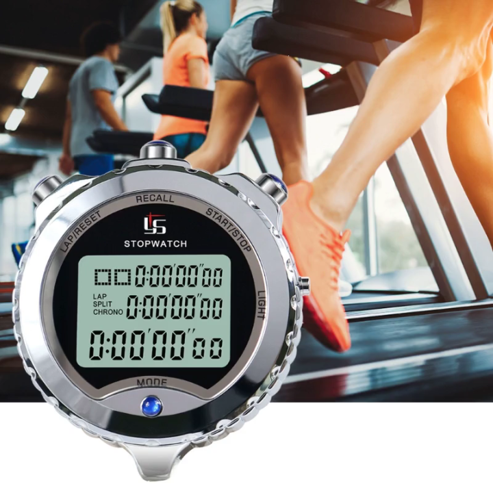 Digital Stopwatch Timer 1/100-Second Precisions Large Display Memory Sport Timer Lap Split ...