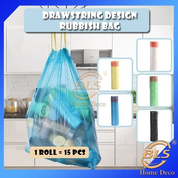 Trash Rubbish Drawstring Garbage Waste Plastic Bag with String Handle ...