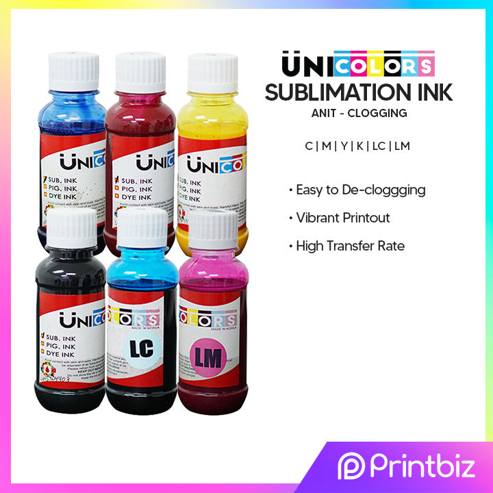 UNICOLORS Sublimation Ink 100ML for Inkjet Printer (C | M | Y | K | LC ...