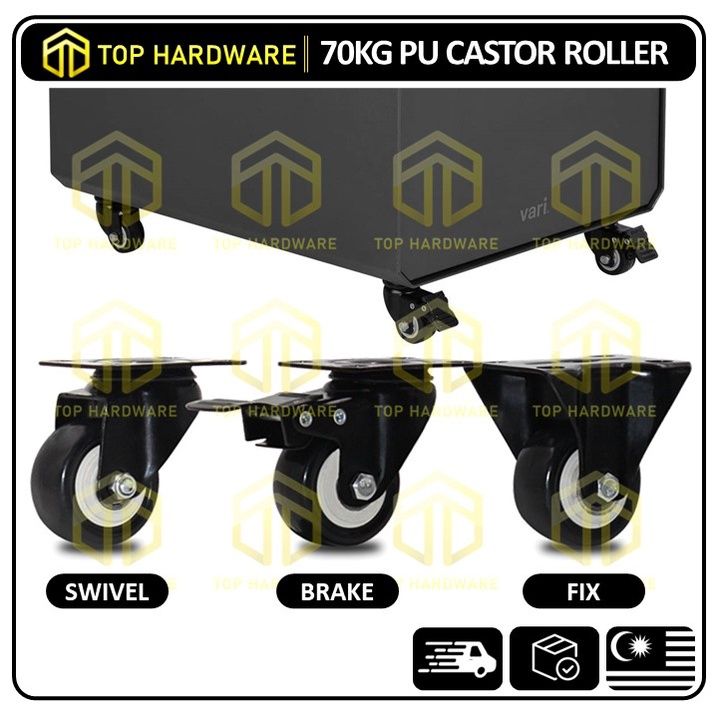 TOP🇲🇾 2" (50mm) 70kg PU Heavy Duty Roller Rigid Fix Swivel Brake Caster ...