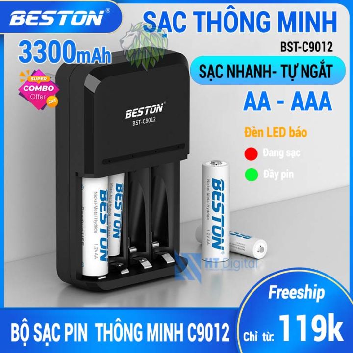Sạc Pin AA AAA Beston C9012 mẩu mới 2025 có tính năng sạc nhanh, tự ...