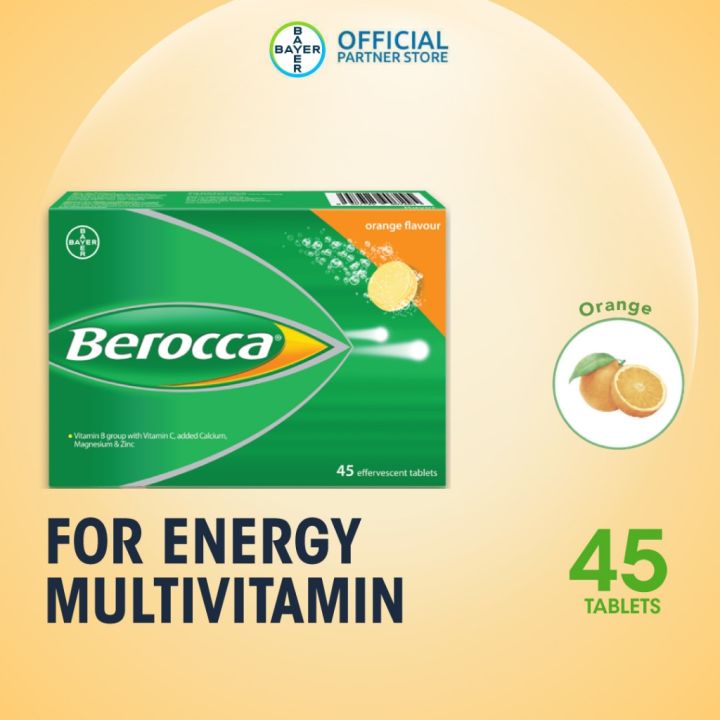 ☚Berocca Orange Effervescent Tablets Multivitamin (1 Pack x 45 Tablets ...
