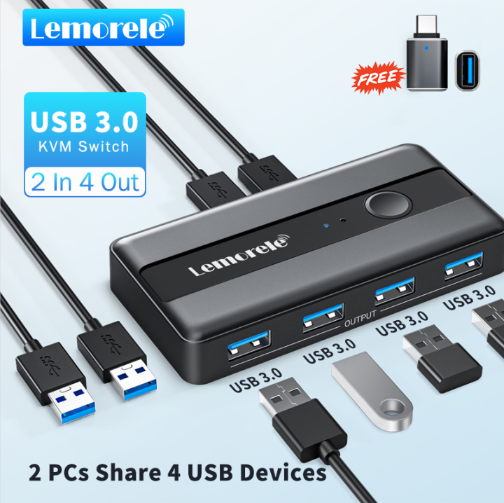 Lemorele H5 USB 3.0 Switch Selector 2 computers sharing 4 USB devices 4 port USB peripheral KVM ...