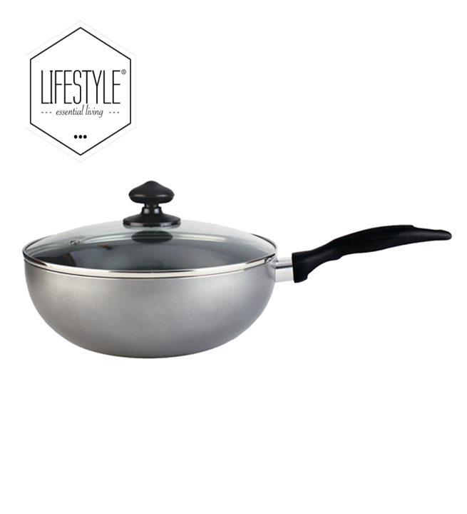 Lifestyle Cookware Non-Stick Wok with Glass Lid Induction 26CM(SM ...