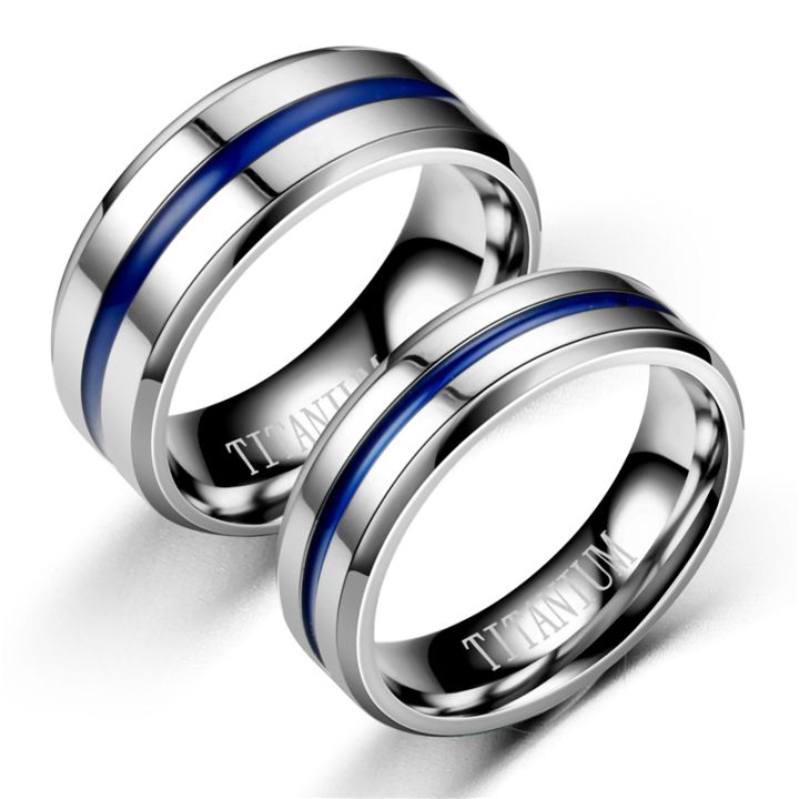 BAC Titanium Ring Blue Titanium Steel Smooth Simple Couple Rings ...
