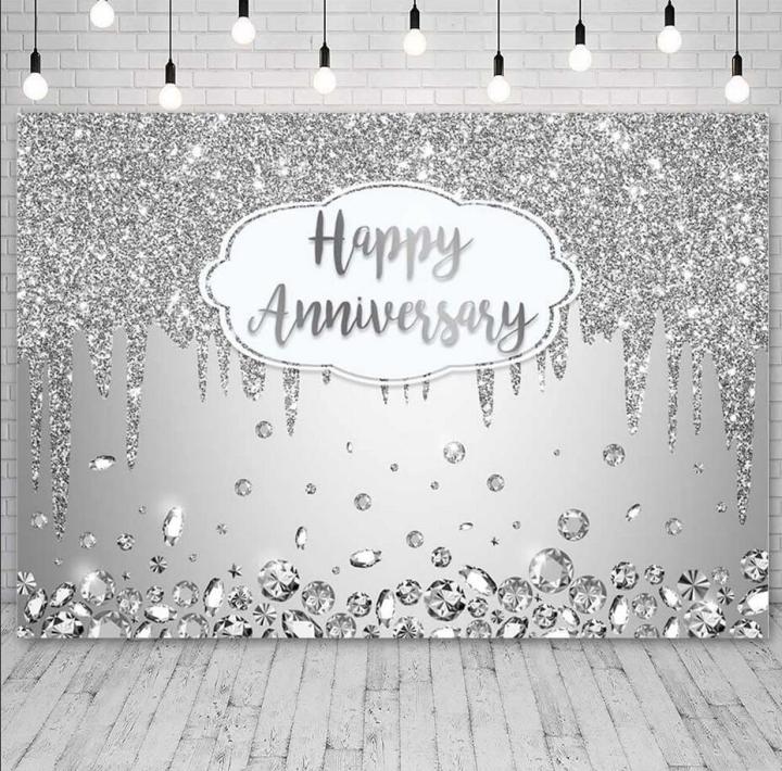 Happy Anniversary Backdrop Silver Dripping Glitter Crystals Photography ...