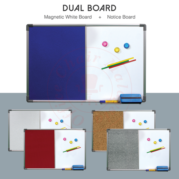 Dual Board / 2 in 1 Magnetic Whiteboard + Notice Board / Papan Putih ...