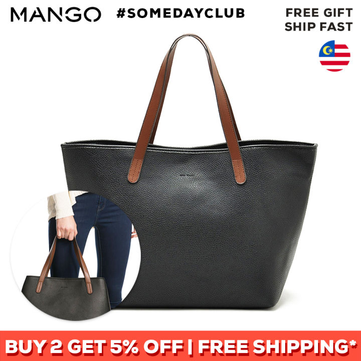 MANG0 MNG Leather Shopper Tote - Women Handbag Tote Bag Oversized Wide ...