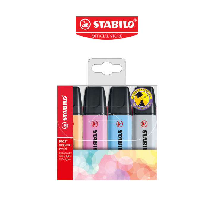STABILO Boss Original Pastel ปากกาไฮไลท์ ปากกาเน้นข้อความ แพ็ค 4 สีพาส ...