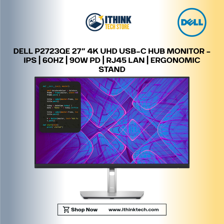 DELL P2723QE 27” 4K UHD USB-C HUB MONITOR – IPS | 60HZ | 90W PD | RJ45 ...