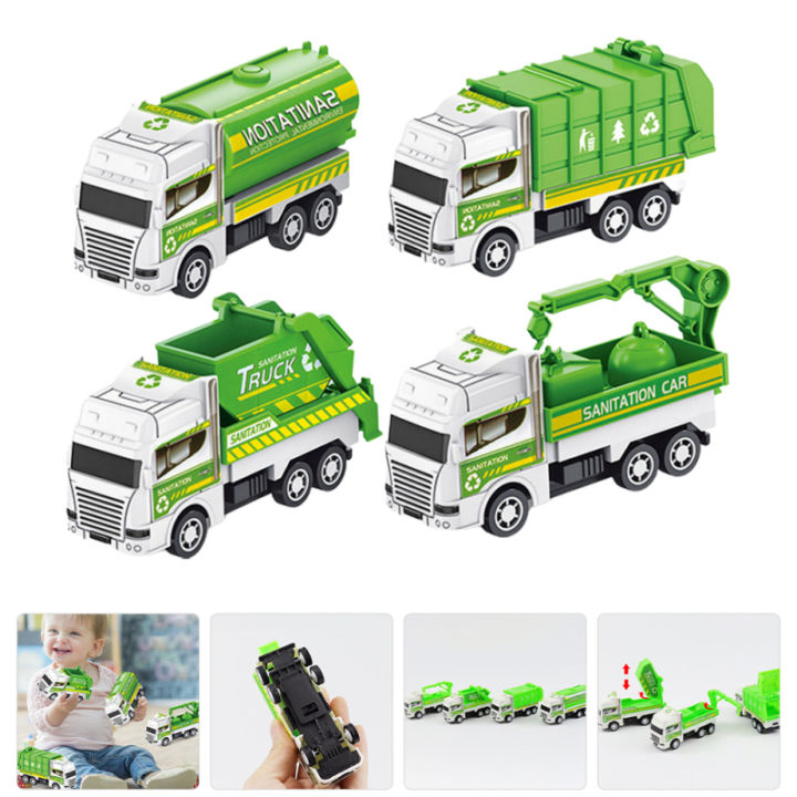 4 Pcs Garbage Truck Models Trash Kids Toys Waste Management Cars Trucks ...