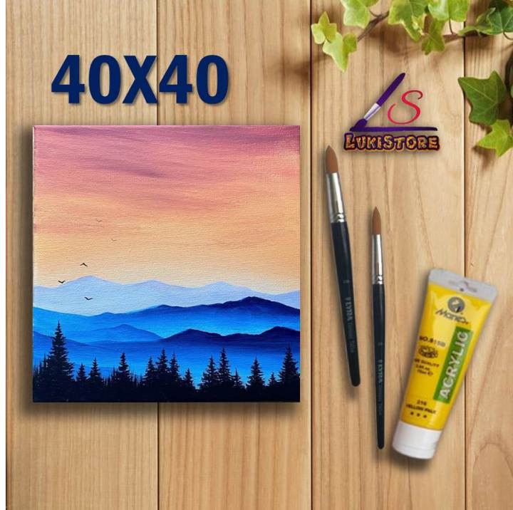 Lukisan Kanvas Canvas 40x40cm Motif Pegunungan Biru Aesthetic Asli ...