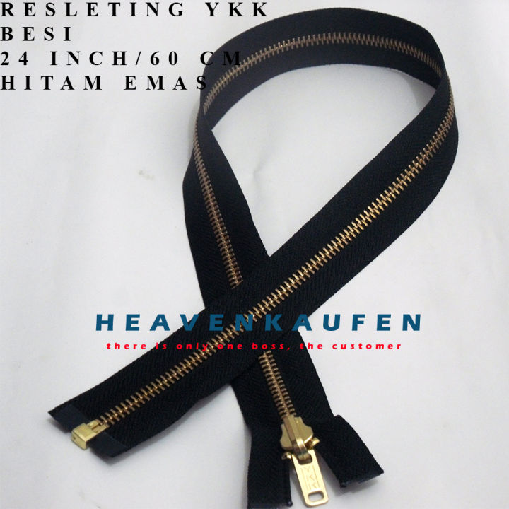 Resleting Zipper Jaket Bolak Balik YKK 60 cm / 24 inch Type Gigi Besi Hitam - Gold Emas Open-End ...