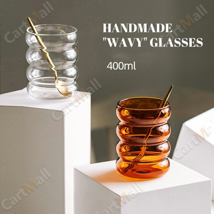 400ml Curvy Corrugated Coffee Glass Juice Cup Japanese Style Heat ...