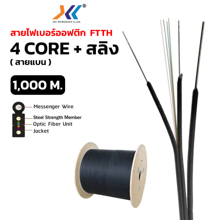 สายไฟเบอร์ออฟติก 4 คอ มีสลิง 1,000 เมตร ( Drop wire Fiber Optic 4 Core ...