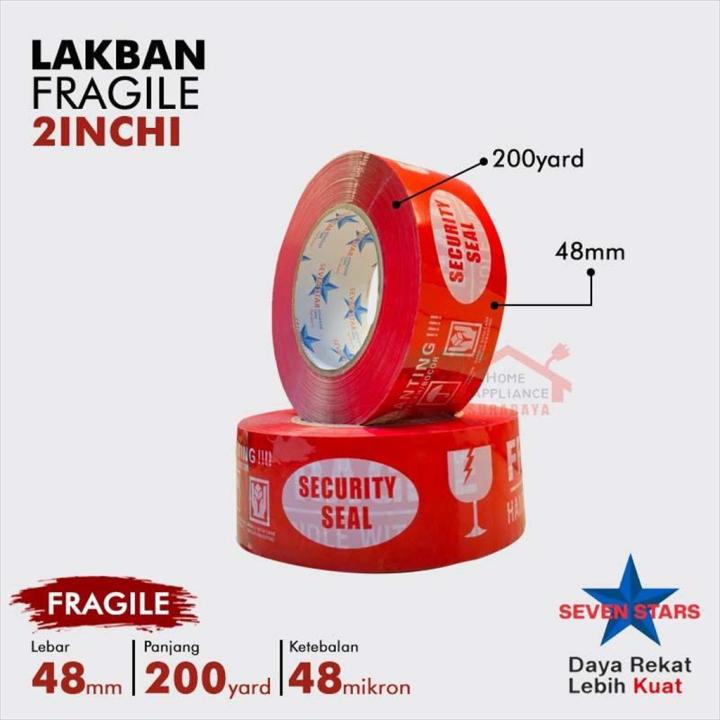 SEVEN STAR Tape Isolasi Lakban FRAGILE OPP Merah 2 Inch 48mm x 200 Yard ...