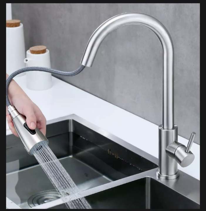 [3322] 304 Stainless Extendable Kitchen Faucet with Hot and Cold Hose ...