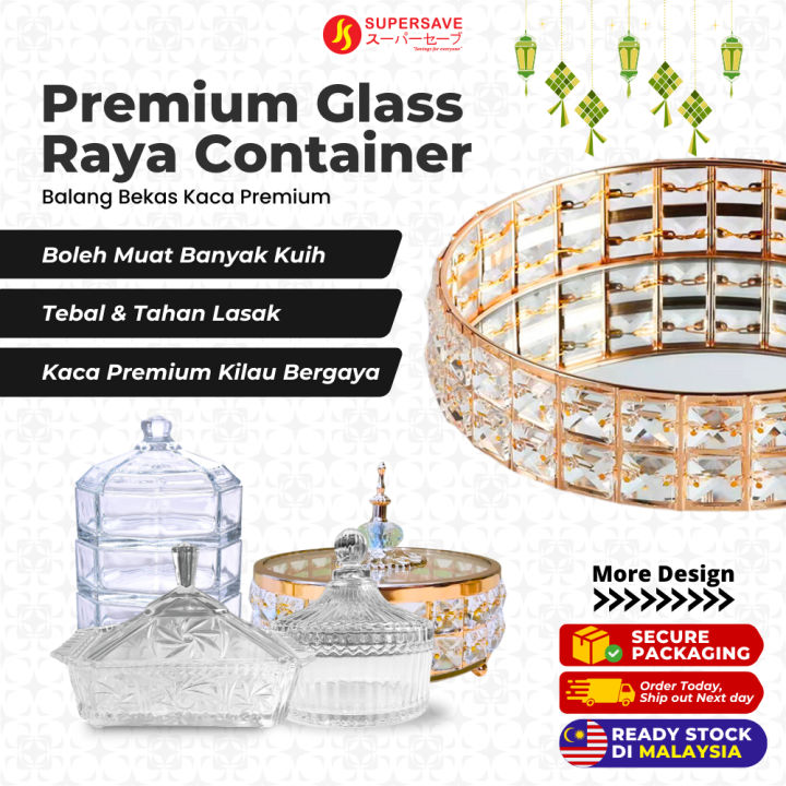 SUPERSAVE Bekas Kuih Raya Kaca Glass Gold Container Raya Storage Snacks ...