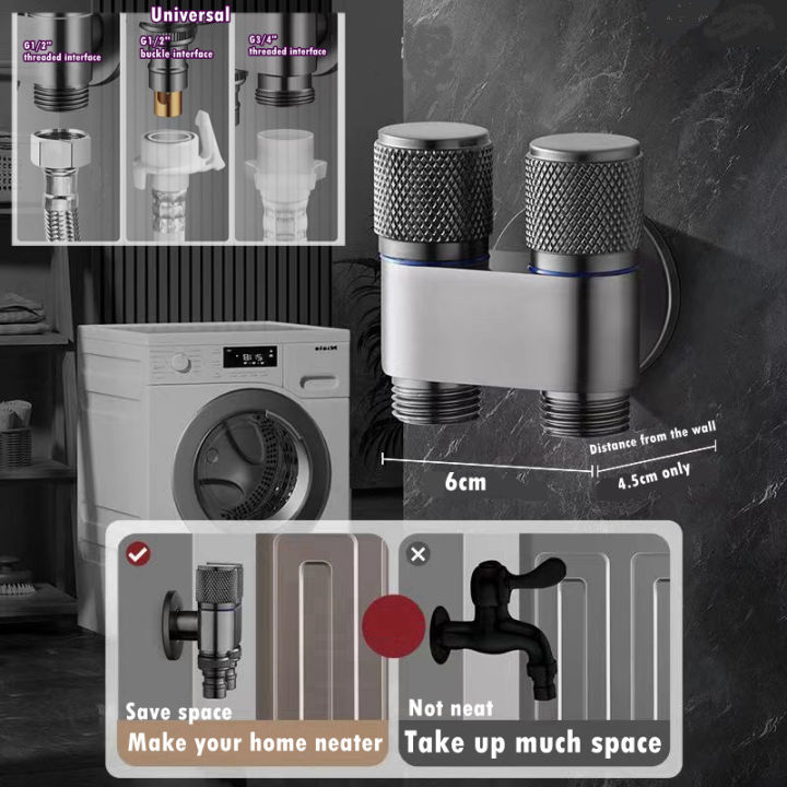 Washing Machine Faucet Copper Water Tap G1-2_ G3-4” Dual toilet tap ...