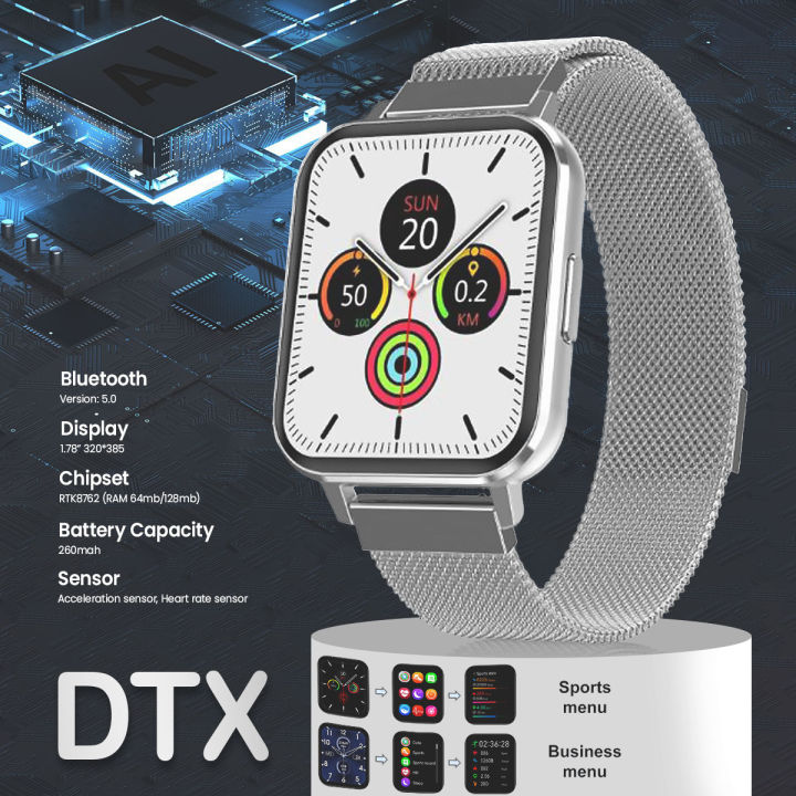 DT NO. 1 DTX Smartwatch: 1.78” HD Touchscreen, ECG Heart Monitoring, Bluetooth Fitness Tracker ...