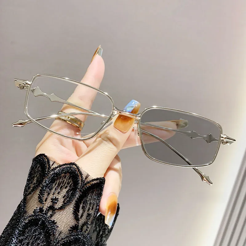Rectangular Photochromic Anti Radiation Eyeglasses Small Metal Frames ...