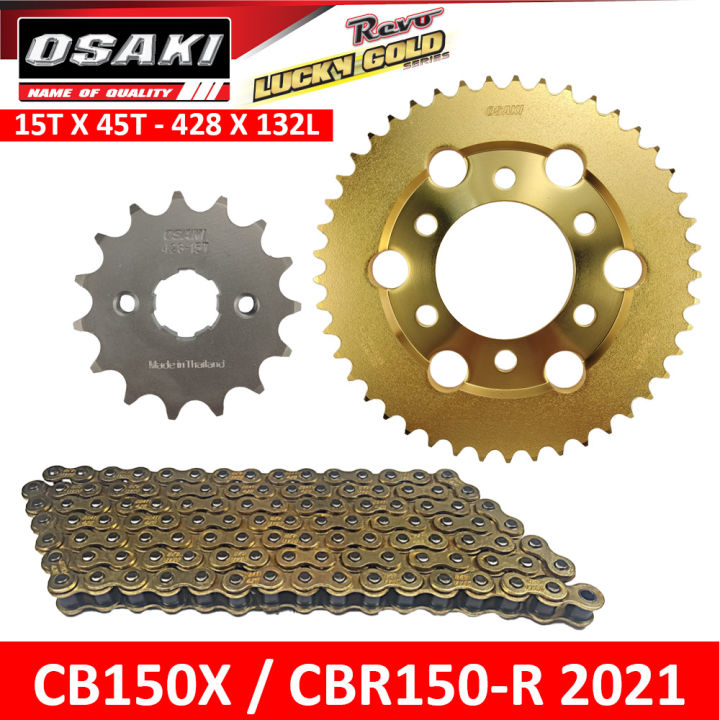 Honda CB150X / CBR150-R New Model Osaki Lucky Gold Chain & Sprocket Set ...