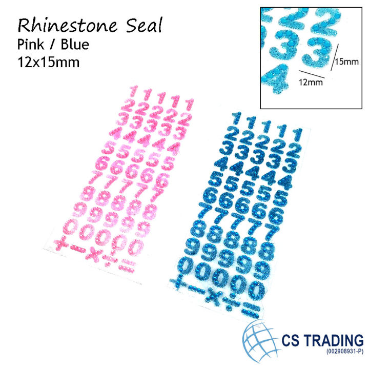 2 Sheets x Rhinestone Number Seal Blue / Pink 12x15mm Self Adhesive ...