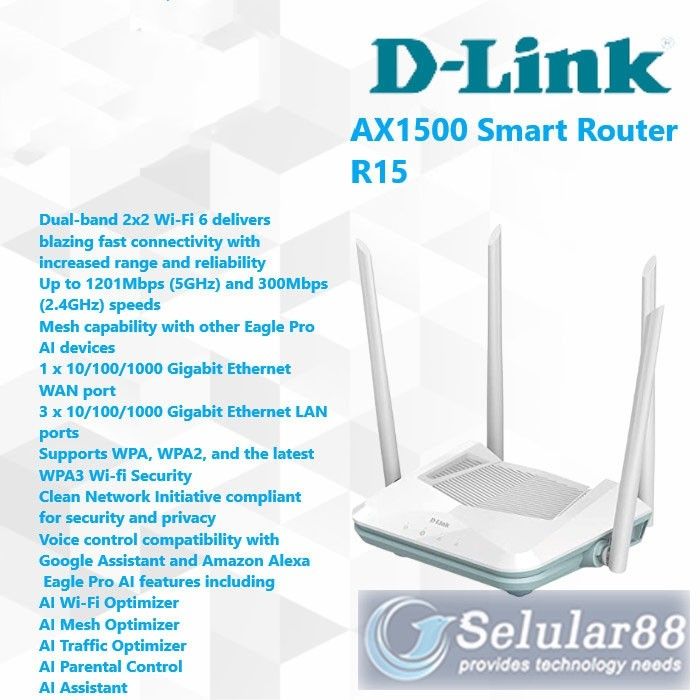 D-Link R15 AX1500 Smart Dual Band Router 2x2 WiFi Wireless ORIGINAL ...