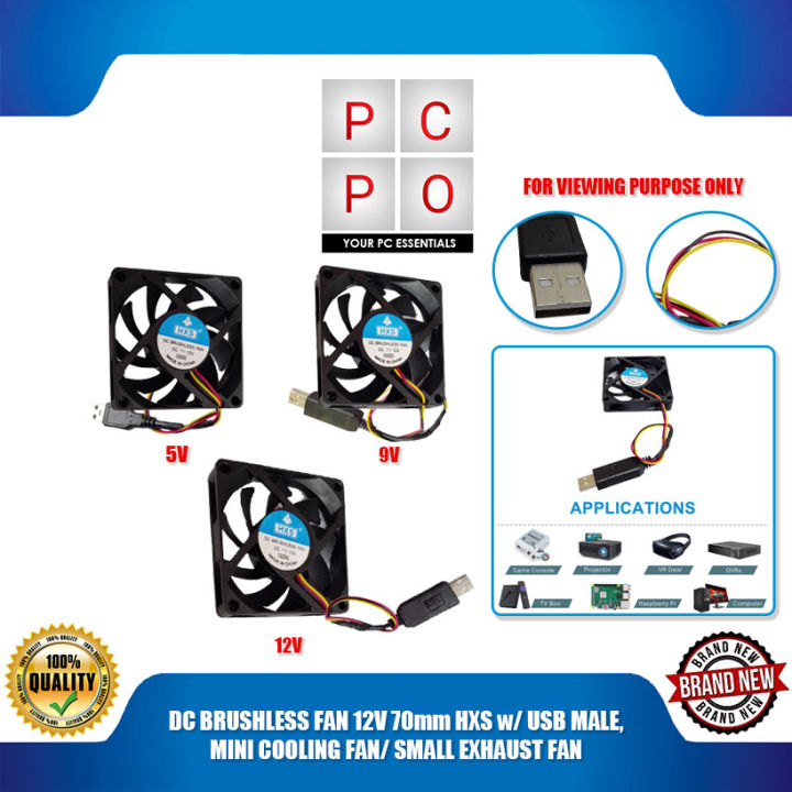 PC PO DC BRUSHLESS FAN 12V 70mm HXS w/ USB MALE, MINI COOLING FAN ...