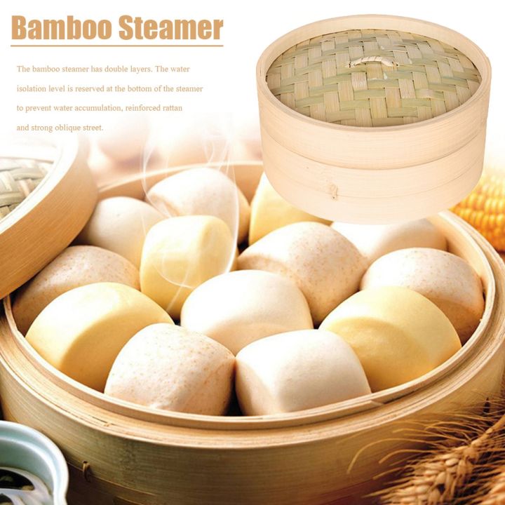 2pcs/Set 4'' 6'' 8'' Bamboo Steamer Chinese Dim Sum Basket Rice Pasta ...