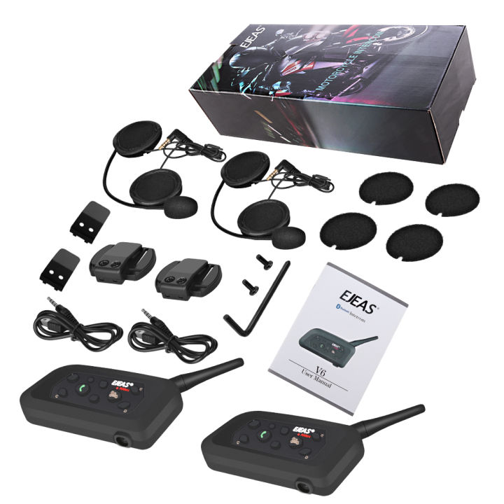 [Large Stock] 2pcs/set EJEAS V6 PRO 1200m Bluetooth Motorcycle Intercom ...