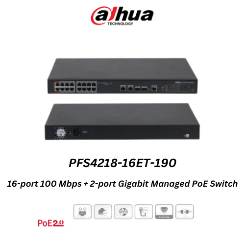 16-port 100 Mbps + 2-port Gigabit Managed PoE Switch Plug and play ...