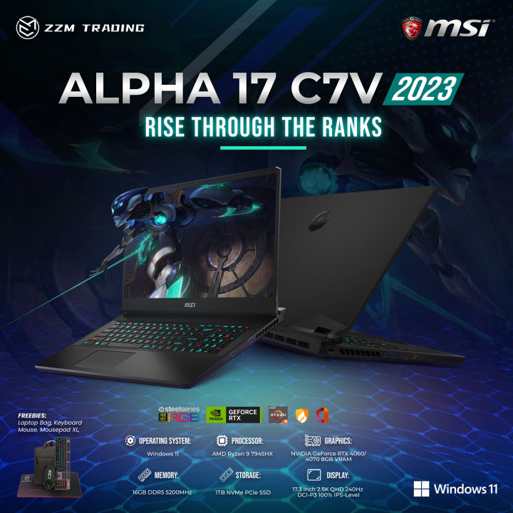 MSI Alpha 17 C7V 2023 17.3" 2.5K Res RTX 4060 R9-7945HX/R9 7940HX 16GB ...