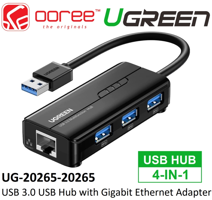 UGREEN 4 IN 1 USB 3.0 USB HUB WITH GIGIBIT ETHERNET NETWORK + USB-A ...