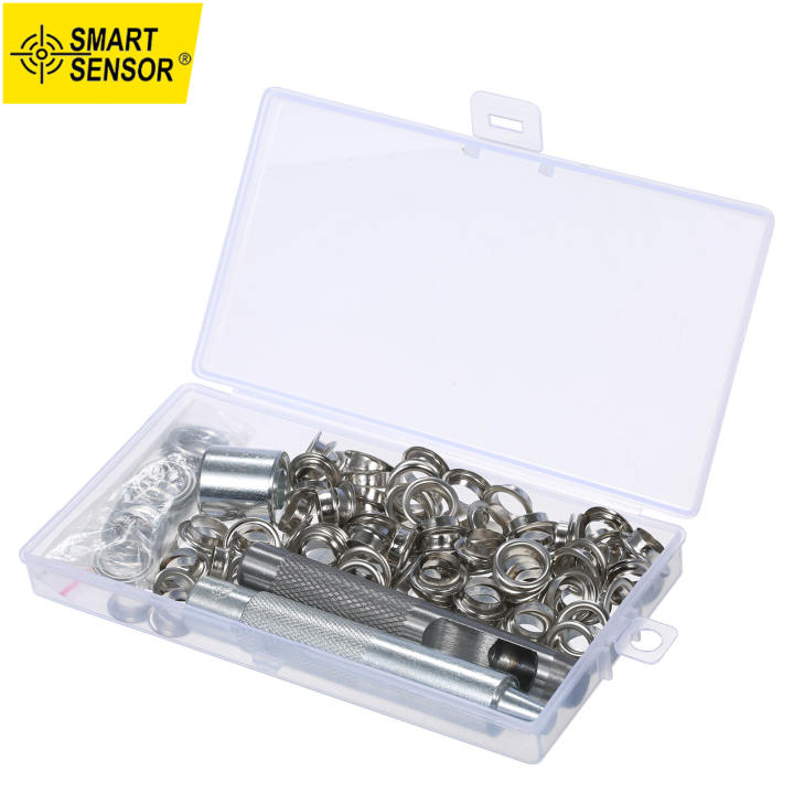 Smart Sensor 100 Sets 10mm 3/8-inch Grommet Kit Silver Sewing Eyelet ...