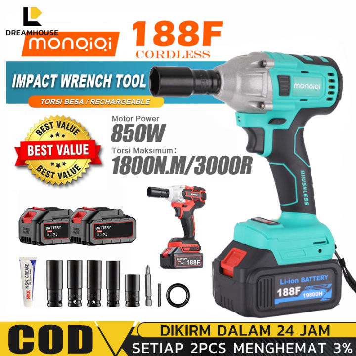 188VF impact baterai 550NM Cordless Impact Wrench Brushless,Mesin Bor Baterai impact jld tool ...
